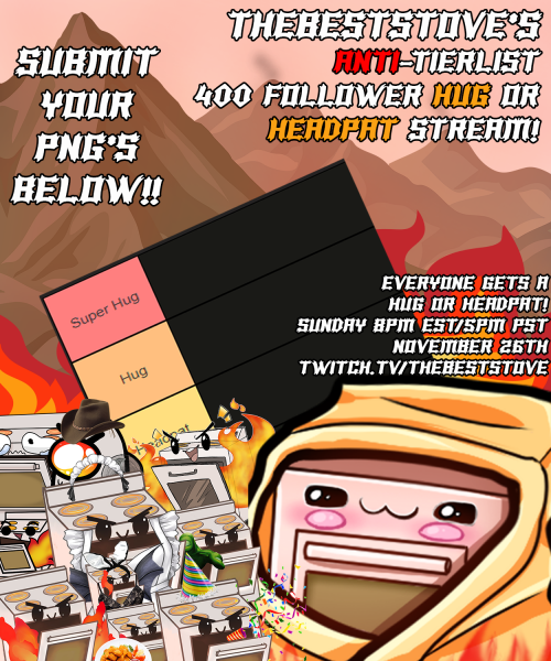 Create a thebeststove's 400 followers hug or headpat stream! Tier List ...