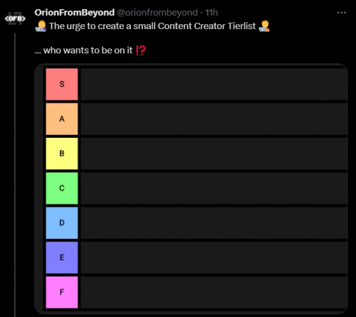 Create a OrionFromBeyond's Streamer Tierlist Tier List - TierMaker