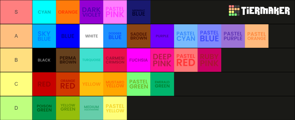 Ultimate Color Tier List (Community Rankings) - TierMaker