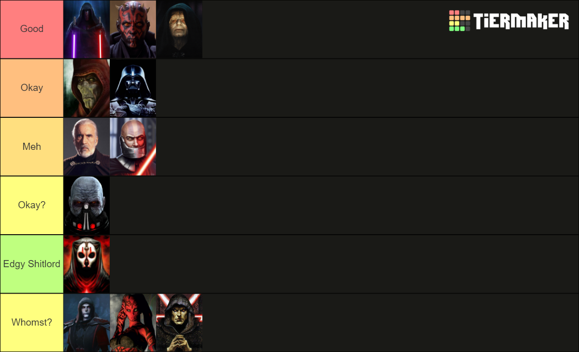 The most powerful sith lords to ever live in star wars part1 Tier List ...