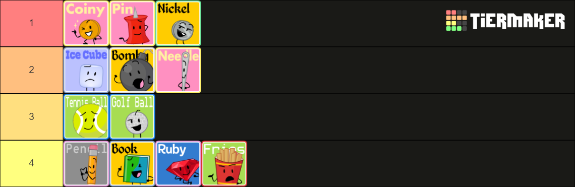 BFDI(A)/BFB/TPOT Characters (Mawilite's icons) Tier List (Community Rankings) - TierMaker