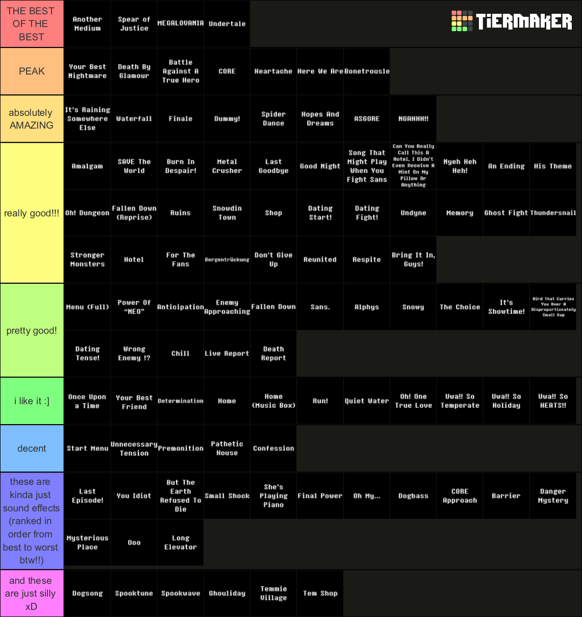 Undertale OST Tier List (Community Rankings) - TierMaker