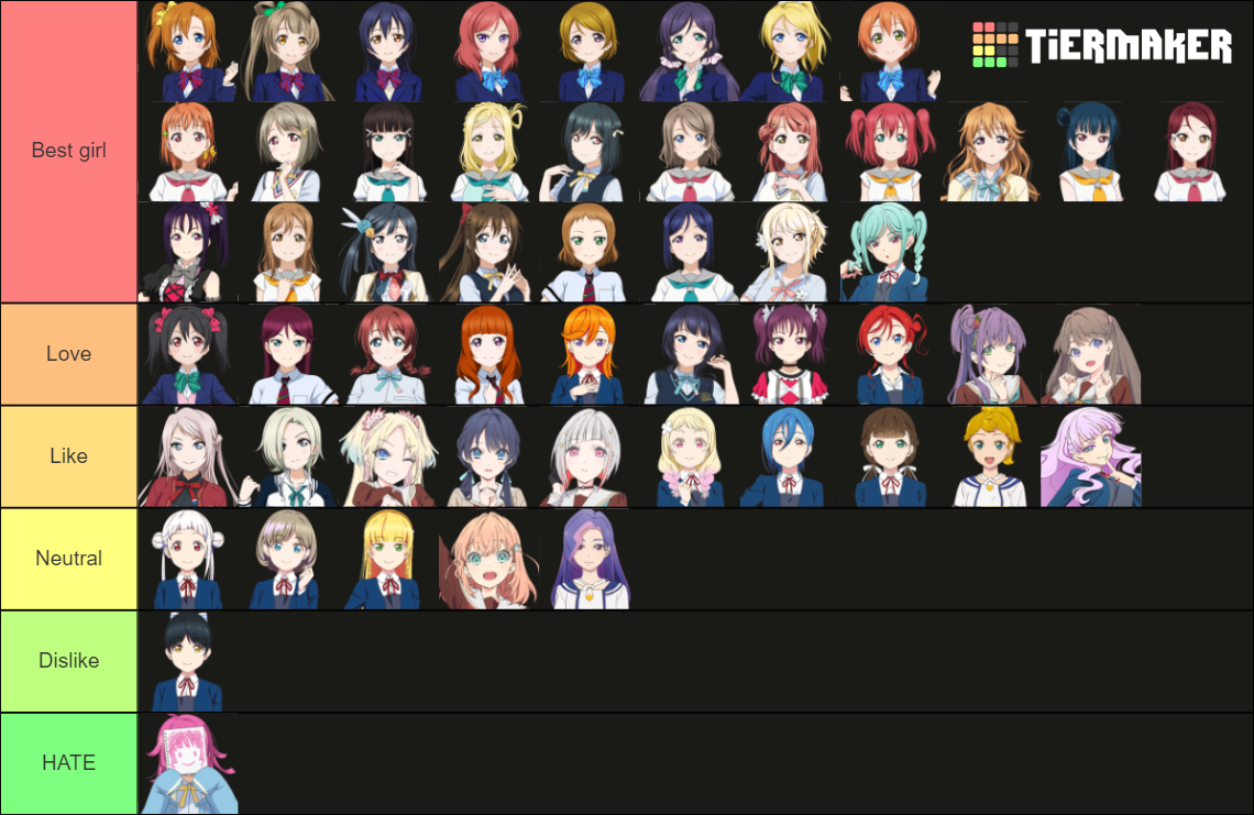 Love Live! All Characters (µ's to Hasunosora) Tier List (Community ...