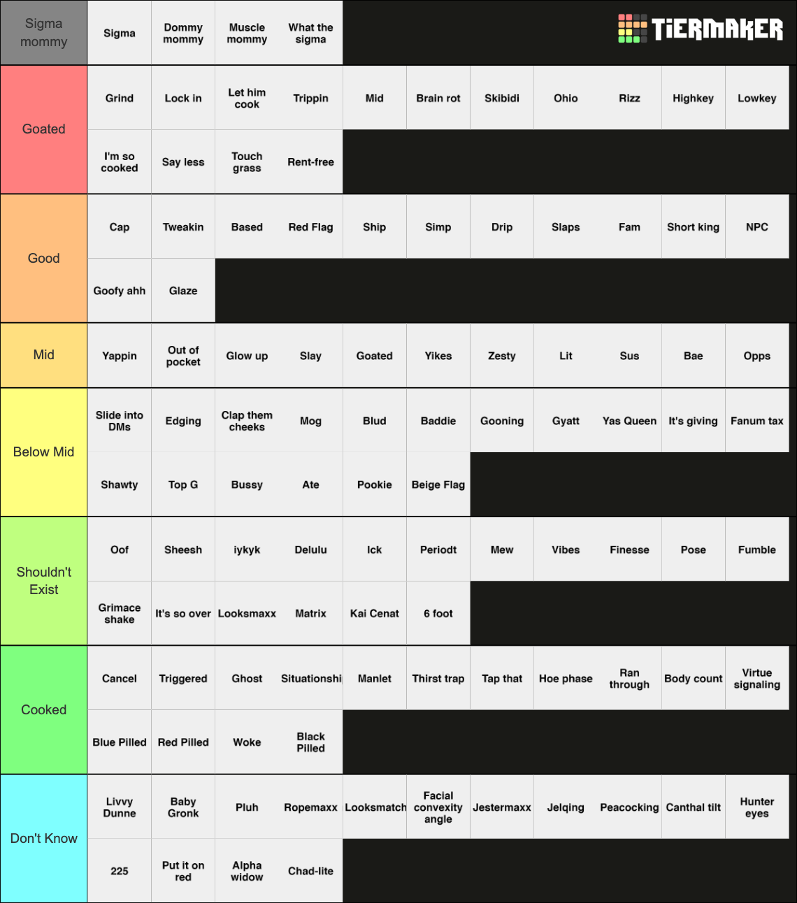 Gen Z Alpha Brainrot Slang Tier List (Community Rankings) - TierMaker