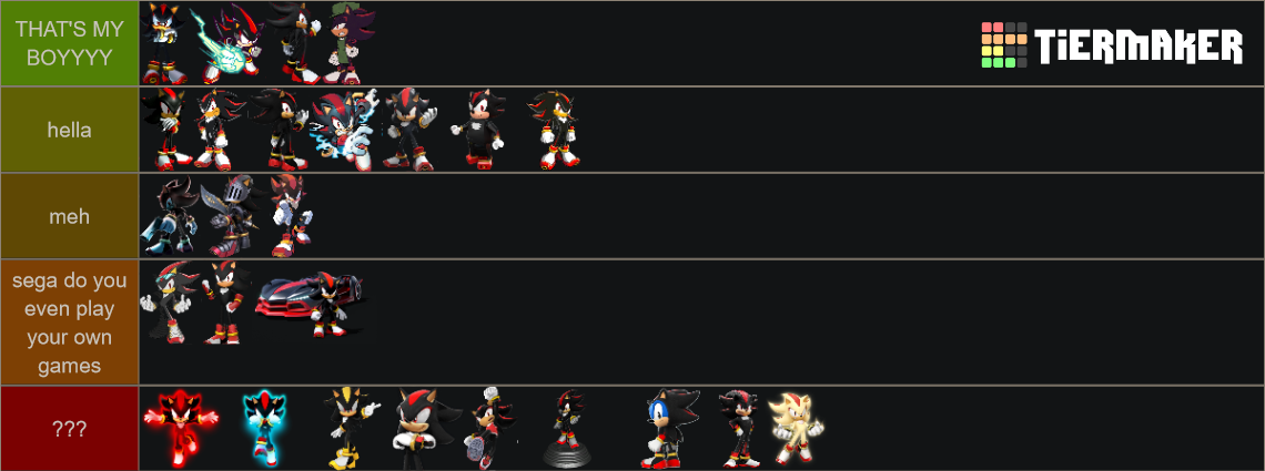 Rank Every Shadow The Hedgehog! Tier List (Community Rankings) - TierMaker