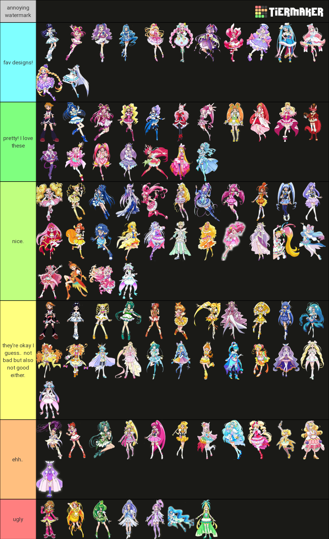 Precure Cures (+Dancing Star) **Wonderful Precure UPDATED!!! Tier List ...