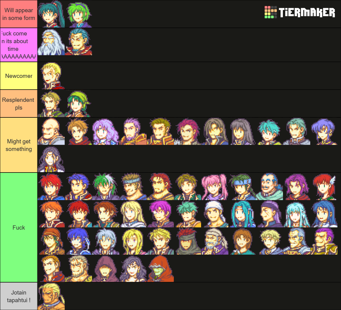 Fire Emblem The Blazing Blade Fe7 Characters Tier List Community