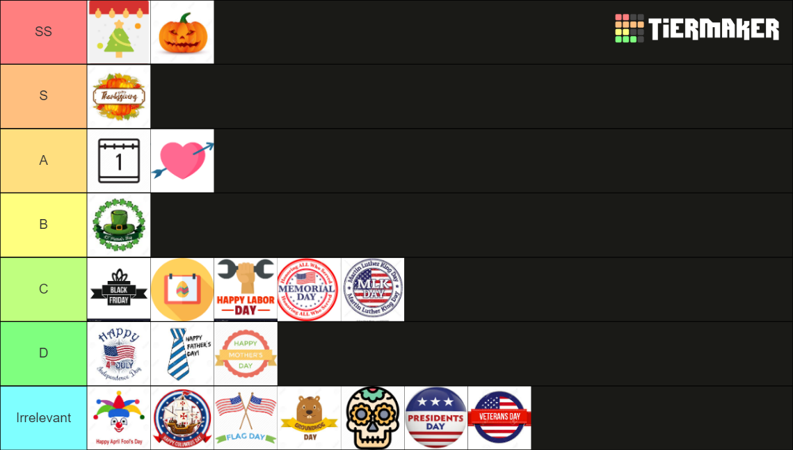 Best Holiday Tier List (Community Rankings) - TierMaker