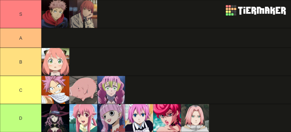 Best anime characters with pink hair Maker Maker Tier List (Community ...