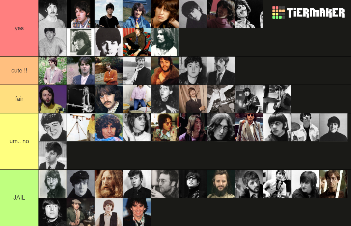 beatles looks Tier List (Community Rankings) - TierMaker