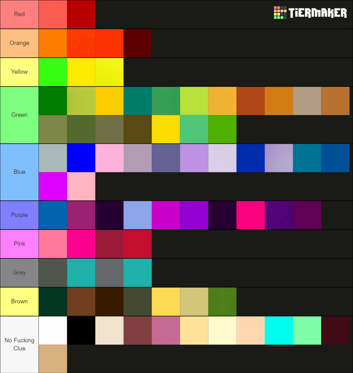 My Colour Tier List (Community Rankings) - TierMaker