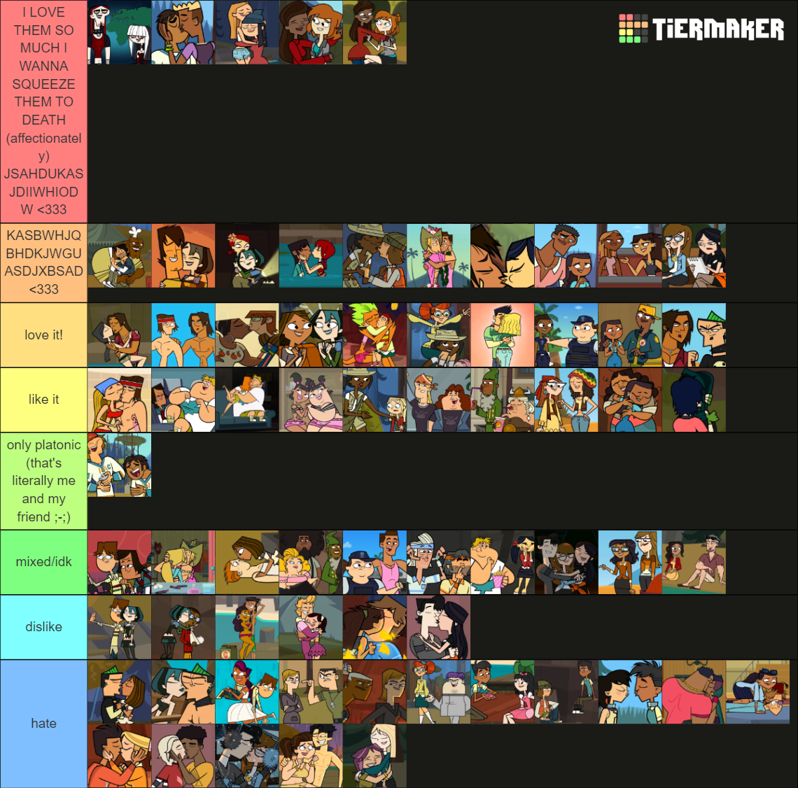 Total Drama Ship (+Fanmade and Reboot) Tier List (Community Rankings) - TierMaker
