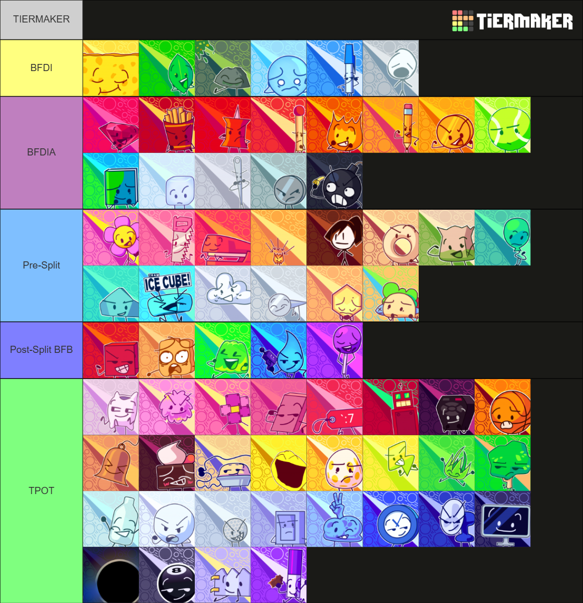 BFDI/BFDIA/BFB/TPOT ! Tier List (Community Rankings) - TierMaker