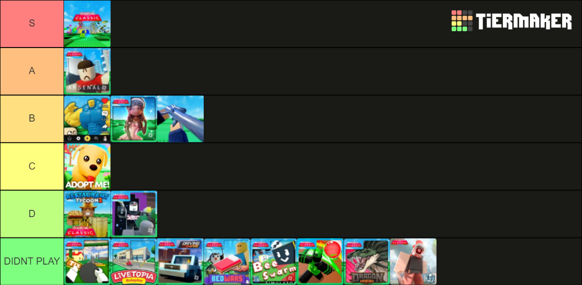 Roblox: The Classic Games Tier List (Community Rankings) - TierMaker