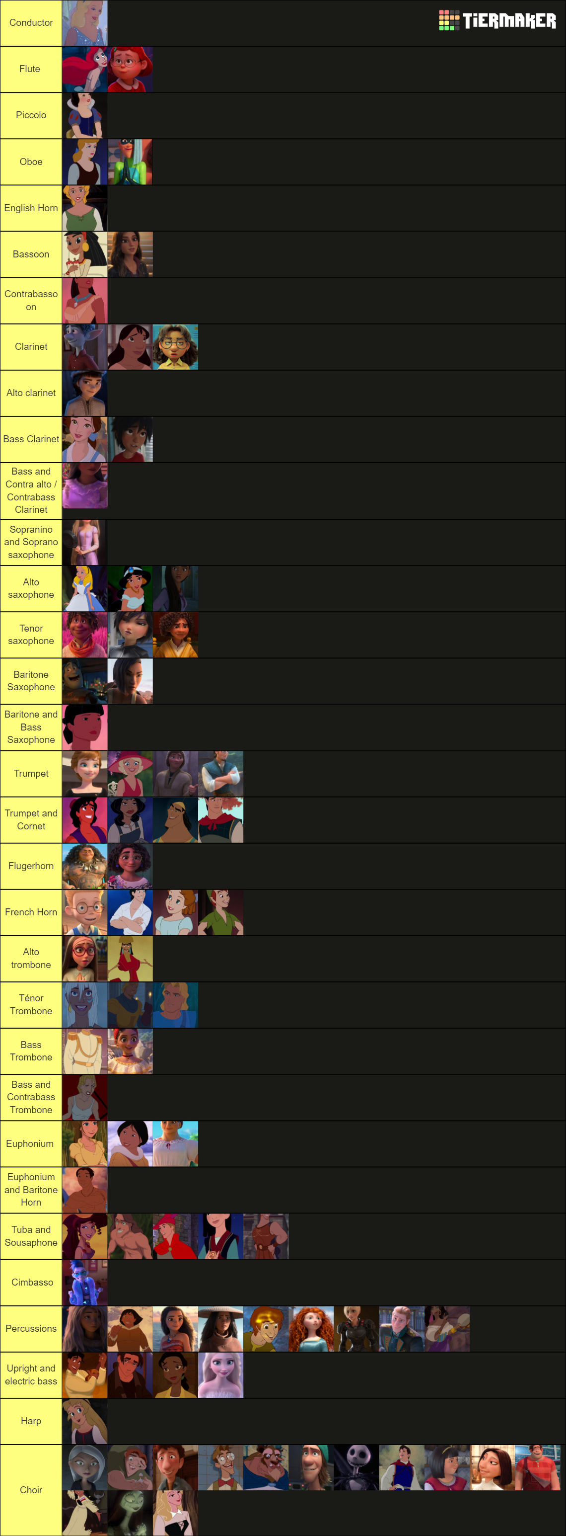 Disney Characters in High School Concert Band Tier List (Community ...