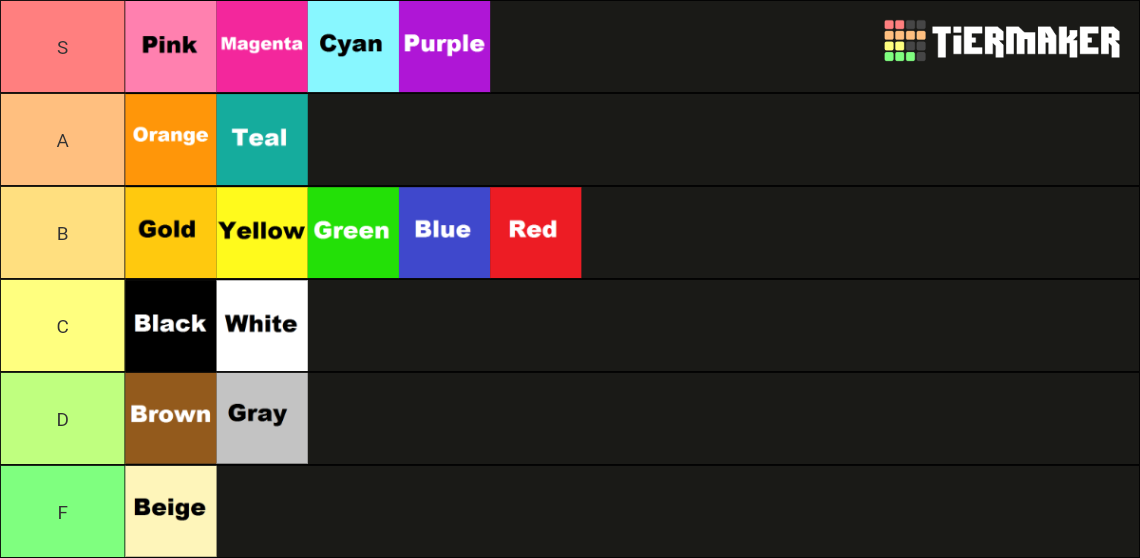 Favorite Color Tier List (Community Rankings) - TierMaker