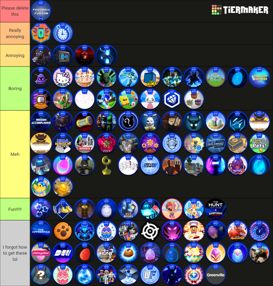 ROBLOX THE HUNT BADGES Tier List (Community Rankings) - TierMaker