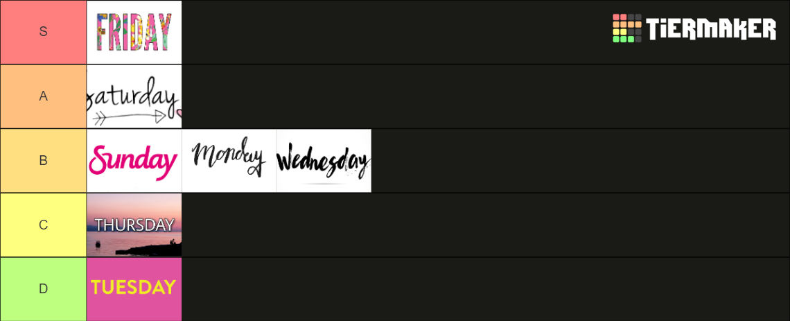 Days of the Week Tier List (Community Rankings) - TierMaker