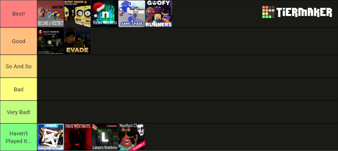 Roblox Nextbot Games Tier List (Community Rankings) - TierMaker
