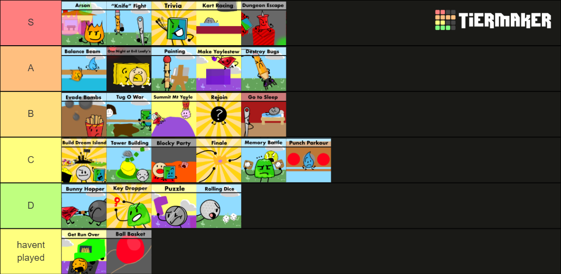 Roblox BFDIA Challenges Tier List (Community Rankings) - TierMaker