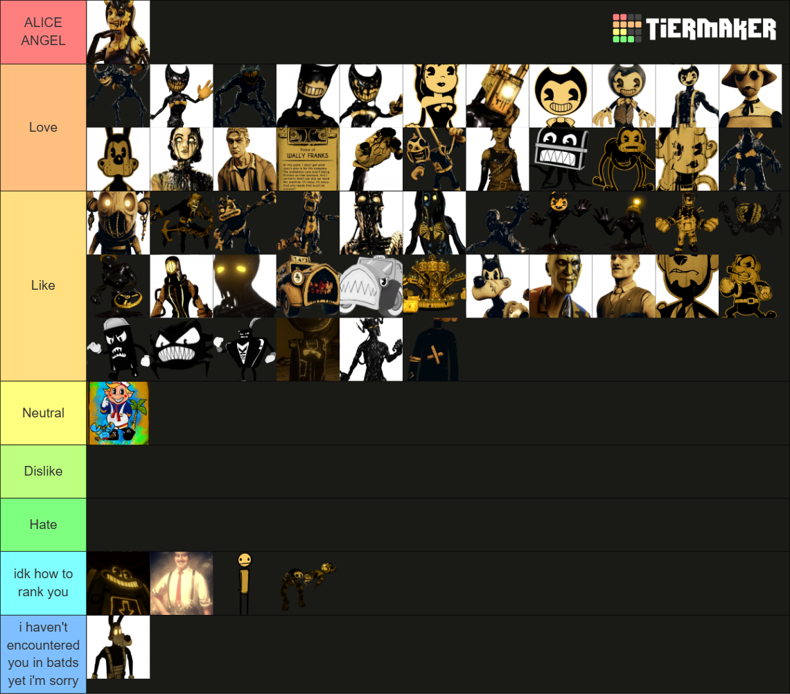 All of the bendy characters ranking Tier List (Community Rankings) - TierMaker
