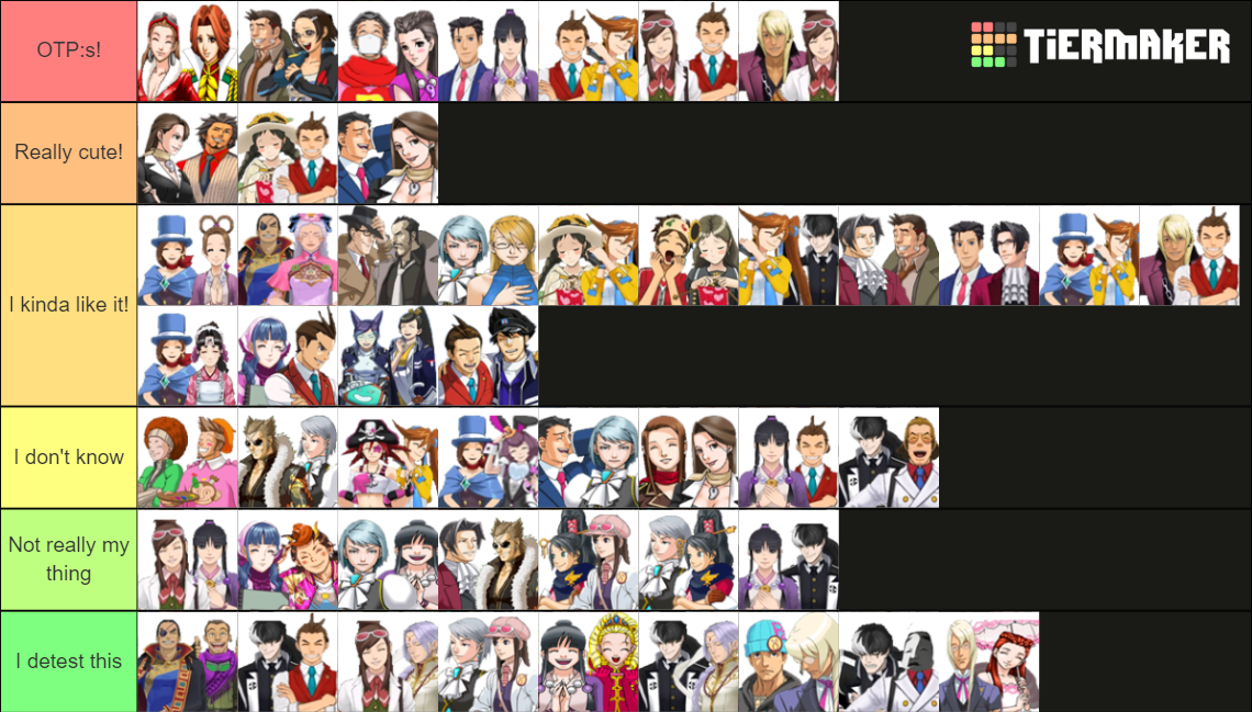 Ace attorney and TGAA ships Tier List (Community Rankings) - TierMaker