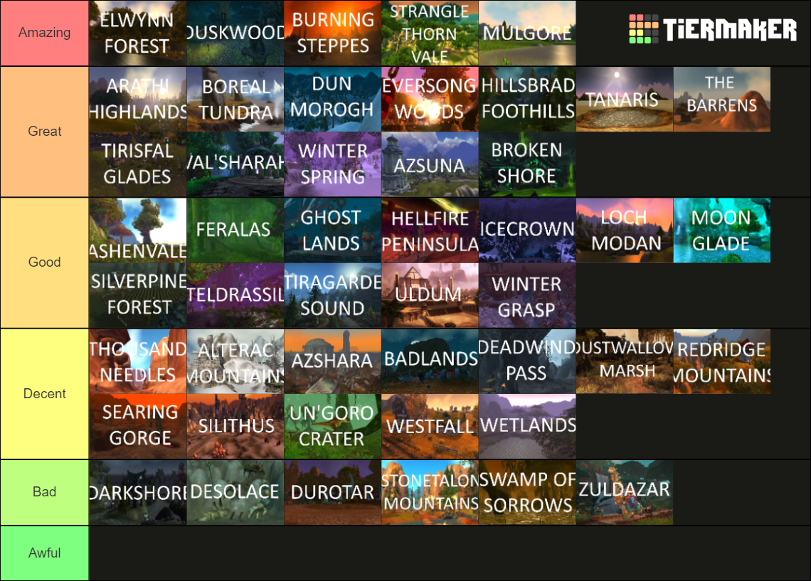 World of Warcraft zones Tier List (Community Rankings) - TierMaker