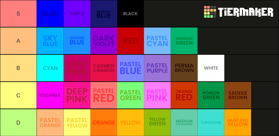 Ultimate Color Tier List (Community Rankings) - TierMaker