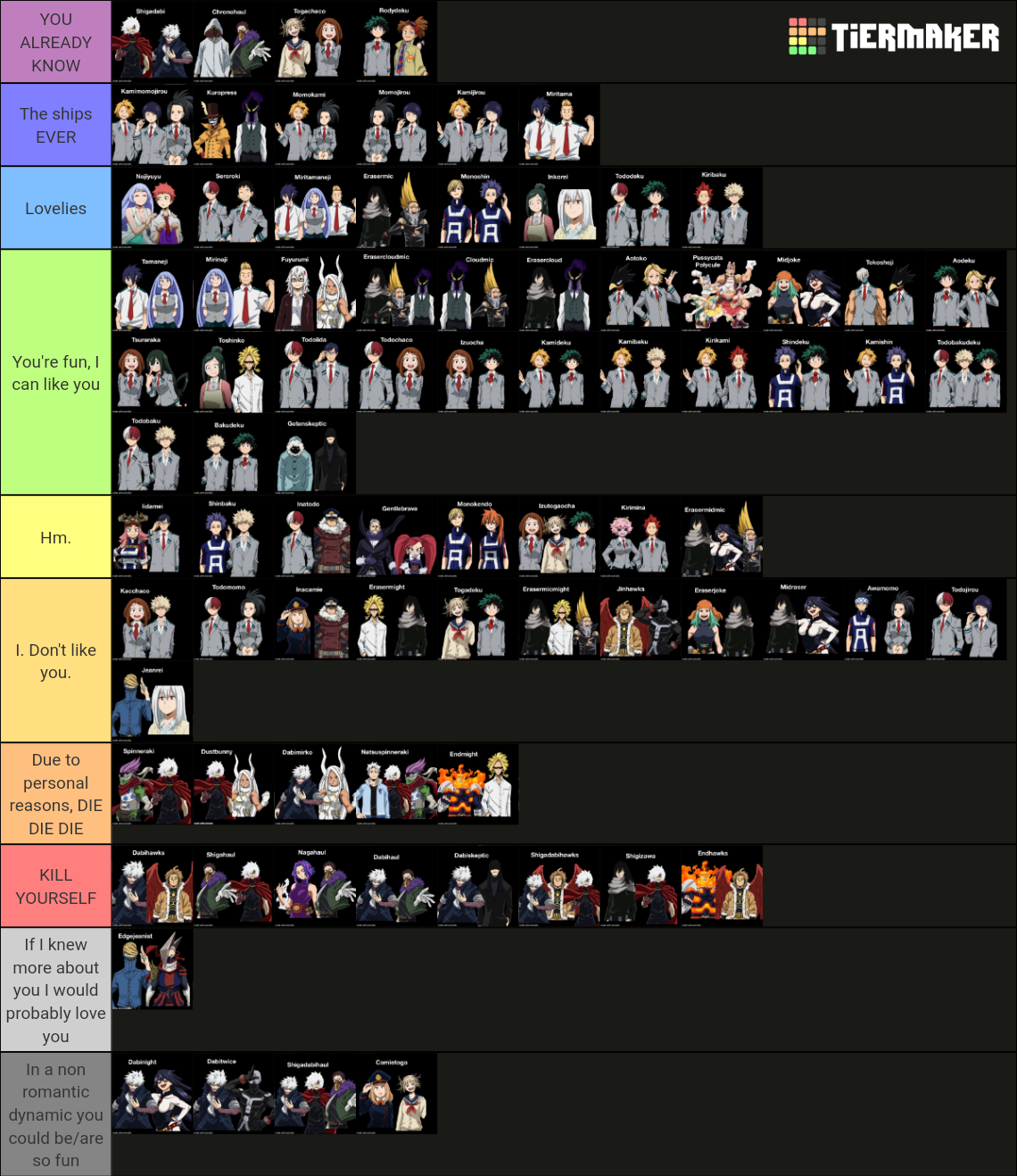 MHA Ships — WITH RAREPAIRS Tier List (Community Rankings) - TierMaker