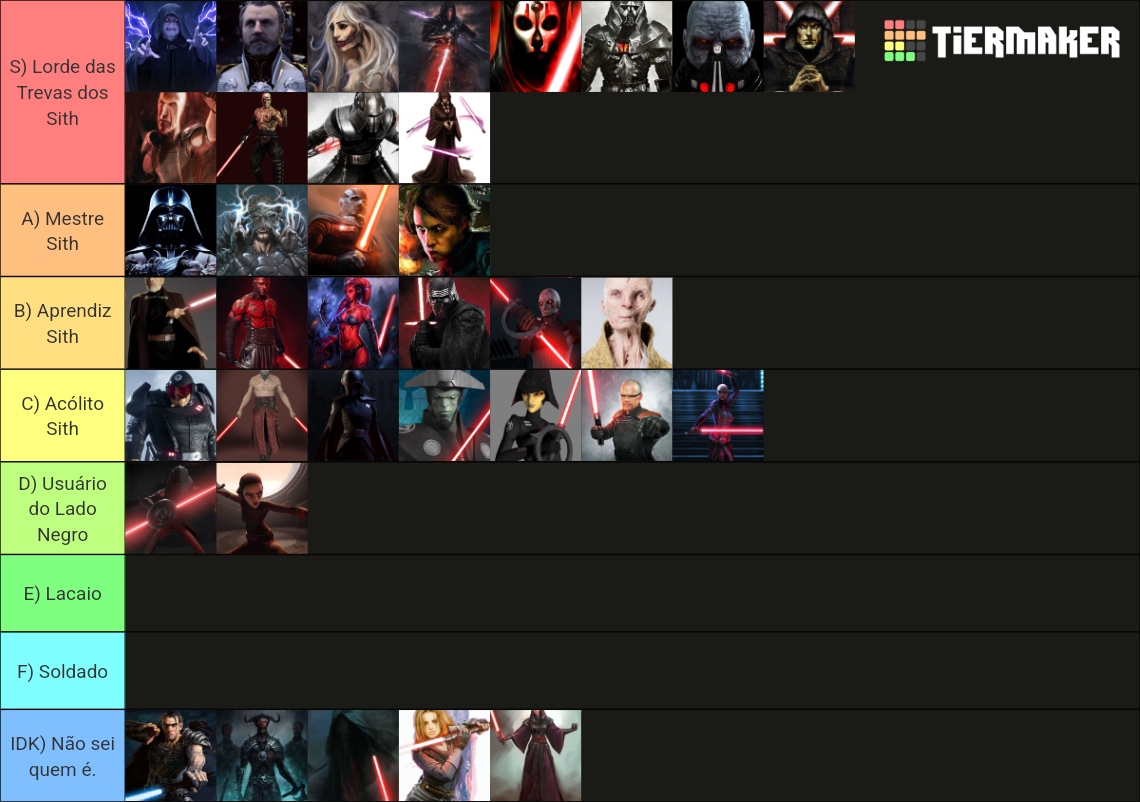Sith Lords (Legends + Canon) Tier List (Community Rankings) - TierMaker