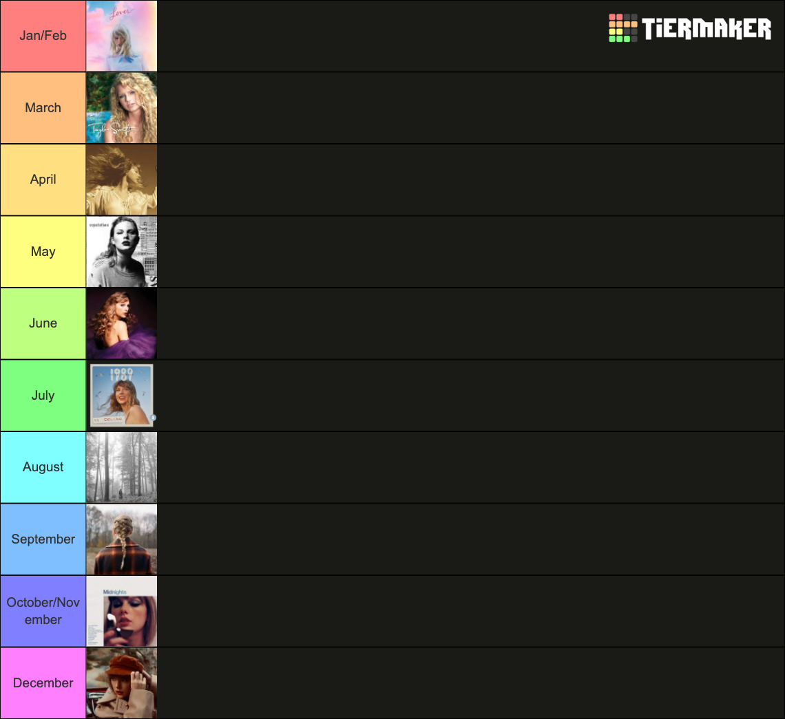 Taylor Swift Albums as Months Tier List (Community Rankings) - TierMaker
