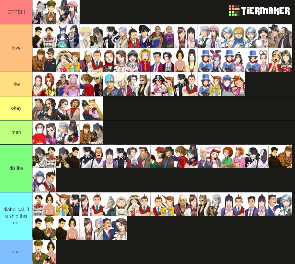 Ace attorney and TGAA ships Tier List (Community Rankings) - TierMaker