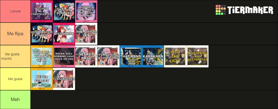 Bocchi the Rock Songs (updated with Shine as Usual) Tier List (Community Rankings) - TierMaker