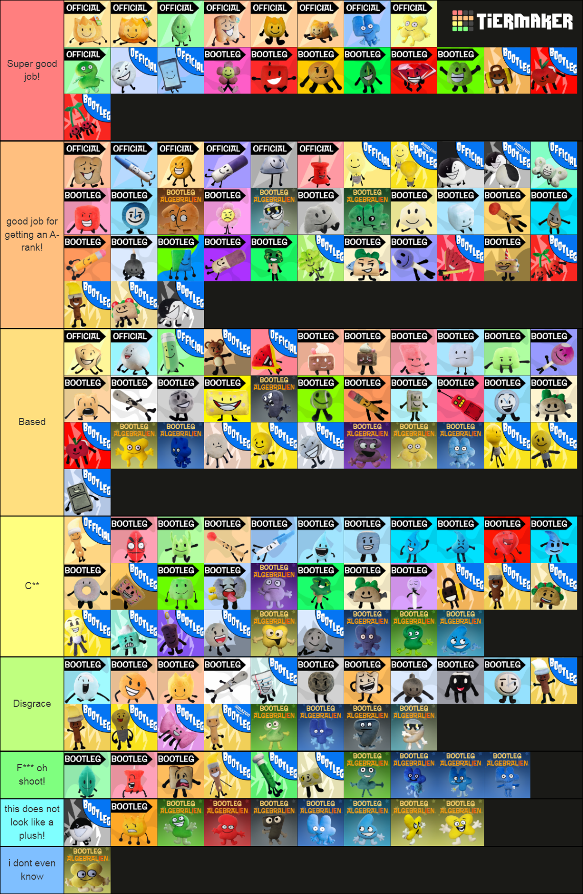 BFDI AND INANIMATE INSANITY PLUSH TIER LIST! (WITH FAKES!!) Tier List ...