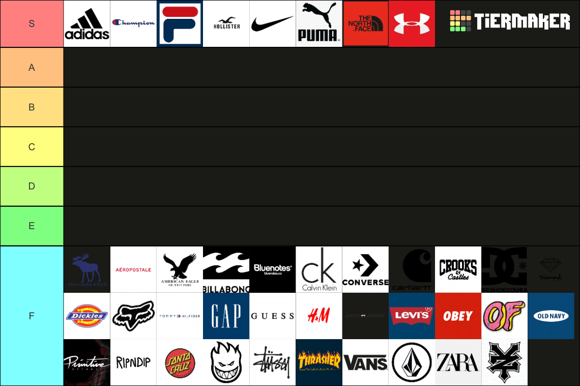 Clothing Brands Tier List (Community Rankings) - TierMaker
