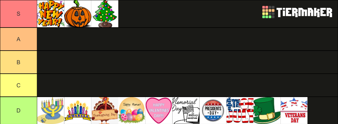 Holidays Tier List (Community Rankings) - TierMaker
