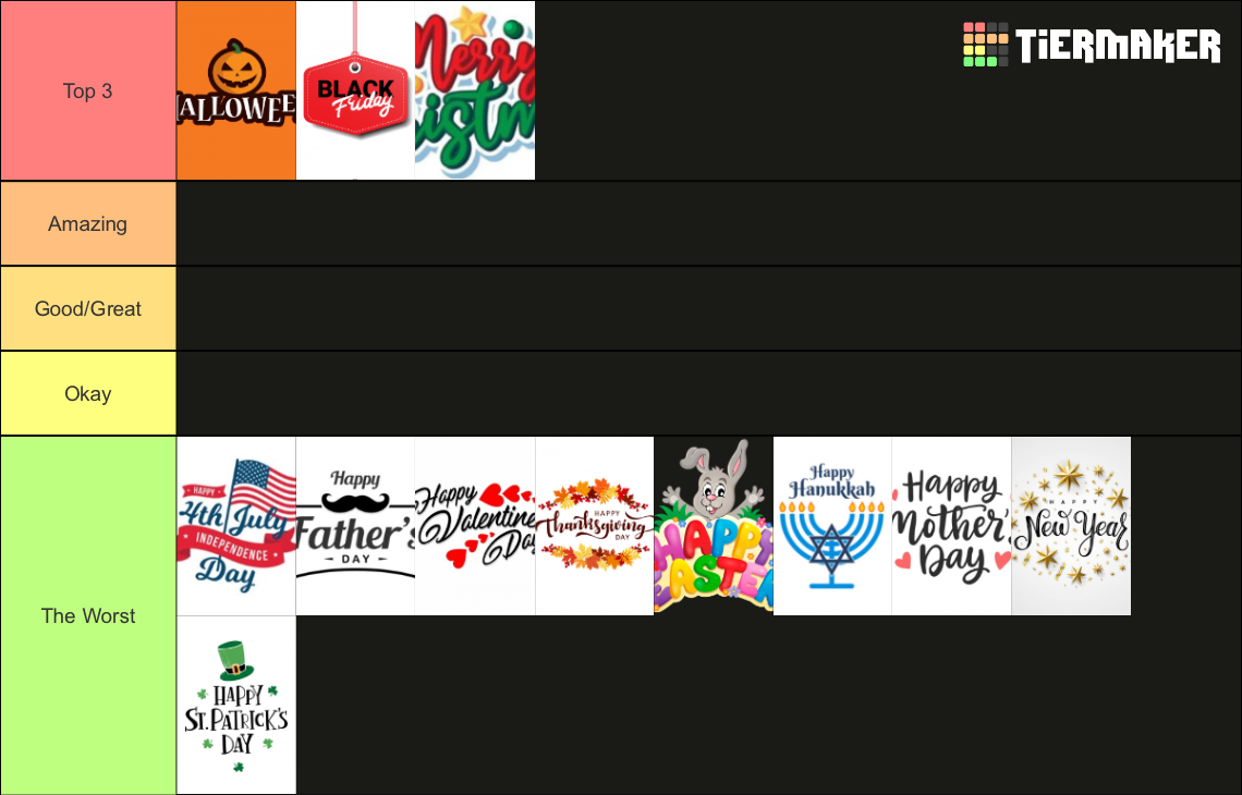 Holidays Tier List (Community Rankings) - TierMaker