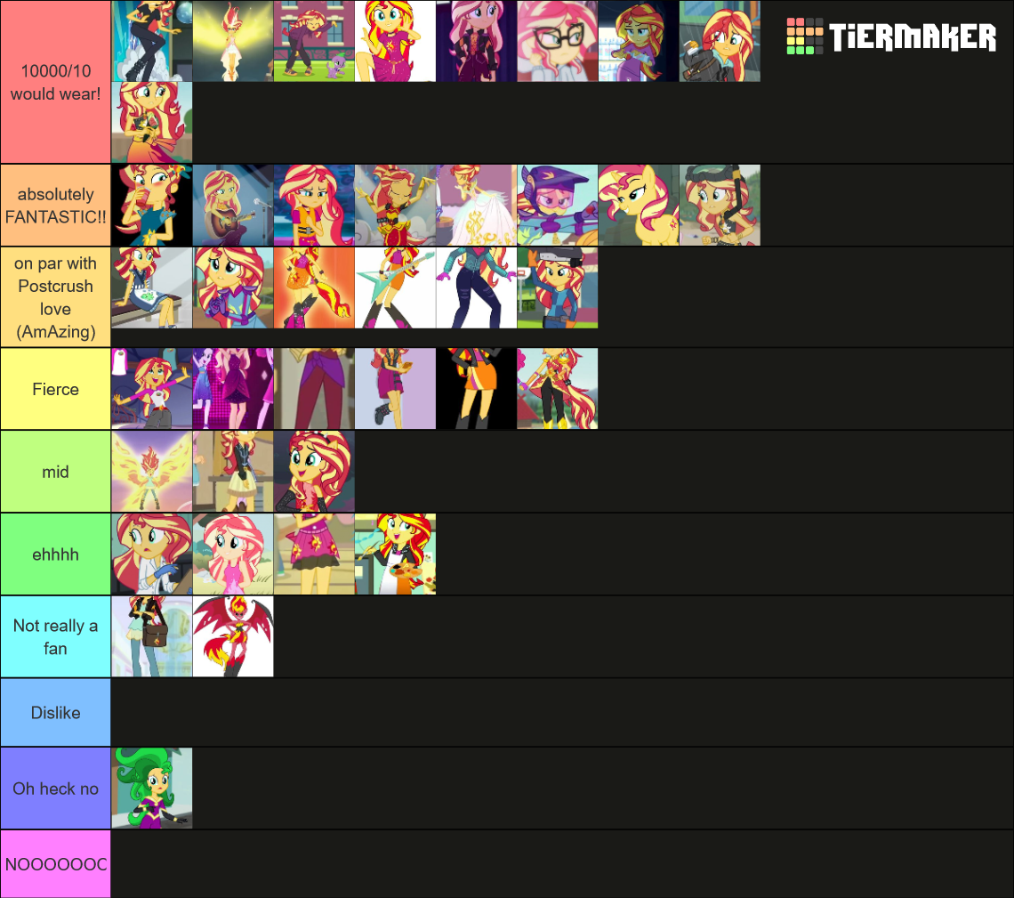 Sunset Shimmer ALL outfits Tier List (Community Rankings) - TierMaker