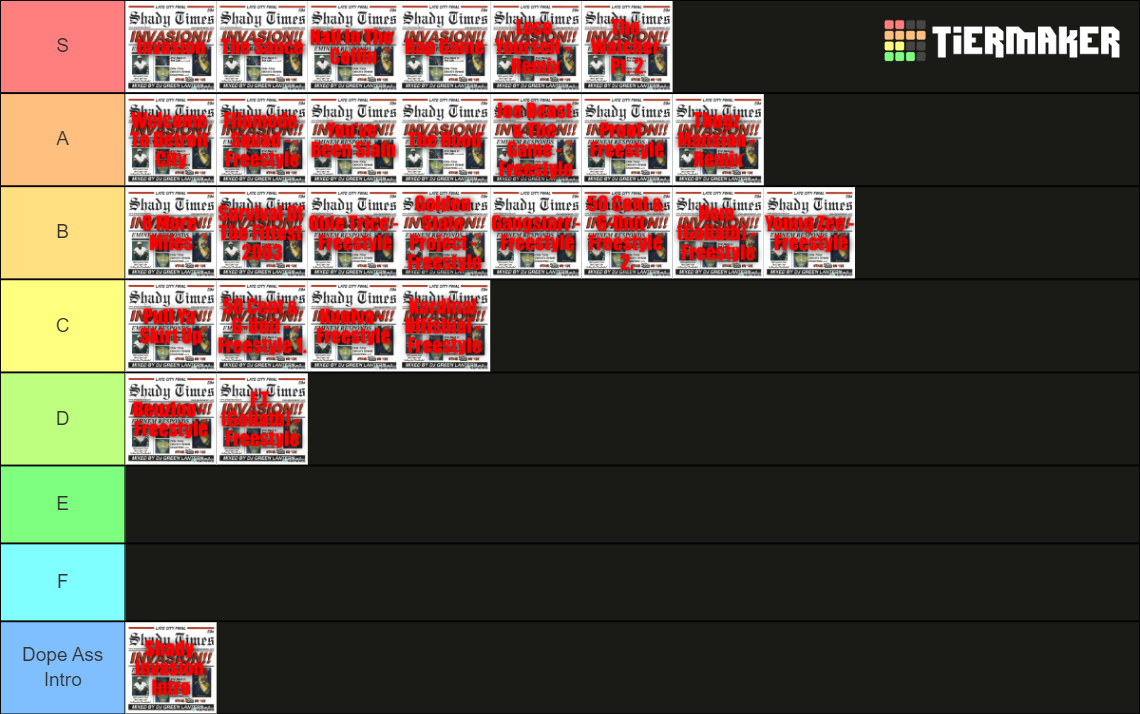 Invasion: Shady Times (2002) Songs Tier List (Community Rankings ...