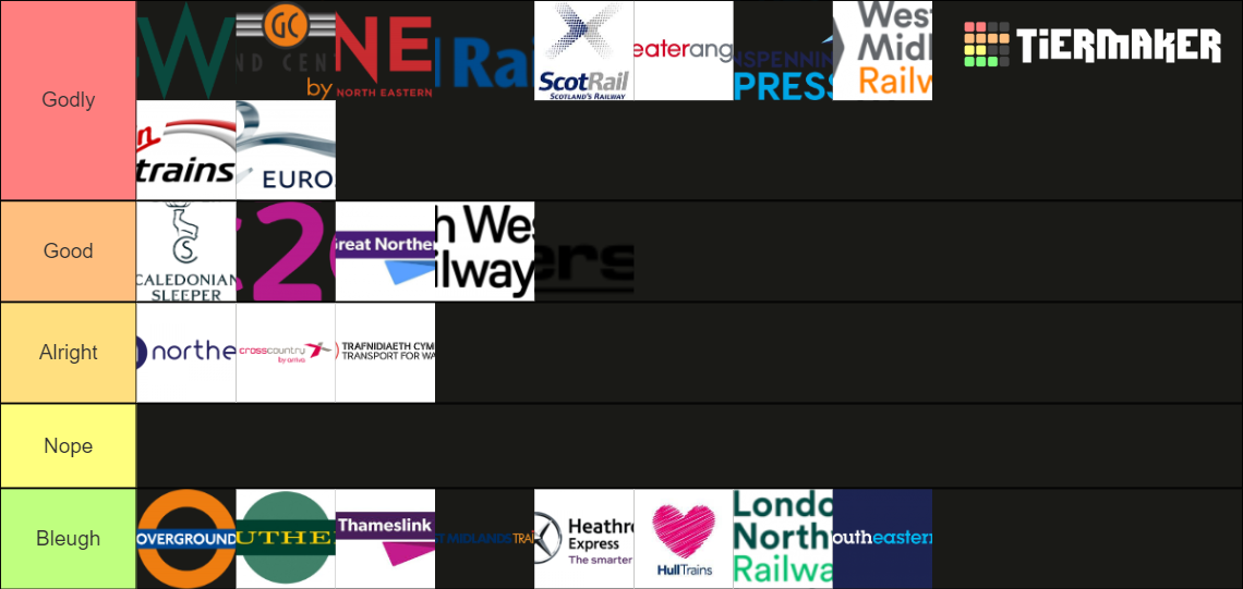 UK Railway Operators Tier List (Community Rankings) - TierMaker