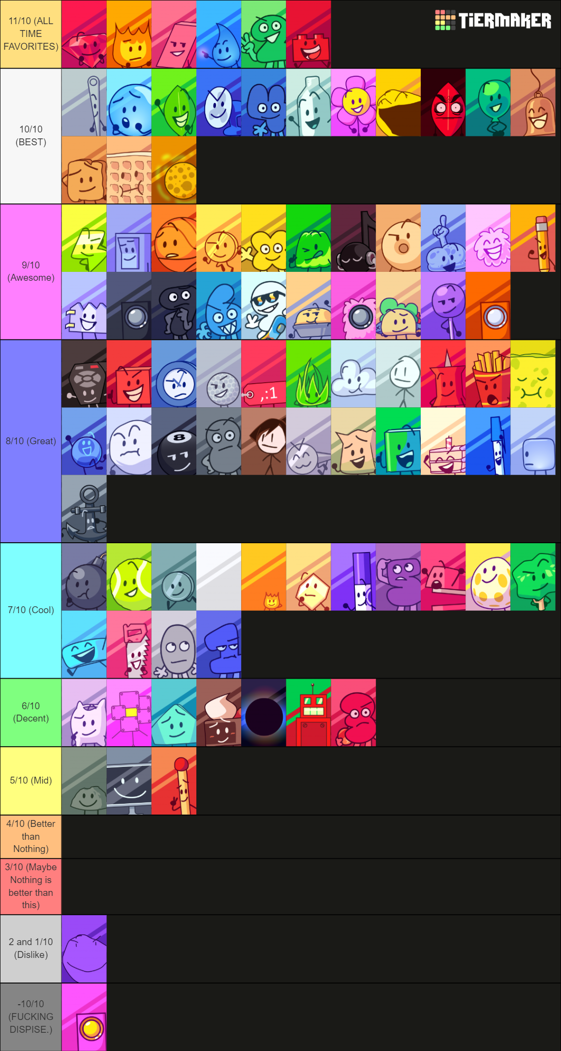 BFDI Characters (all seasons) with BFB 17-22 Voting Icons Tier List (Community Rankings) - TierMaker