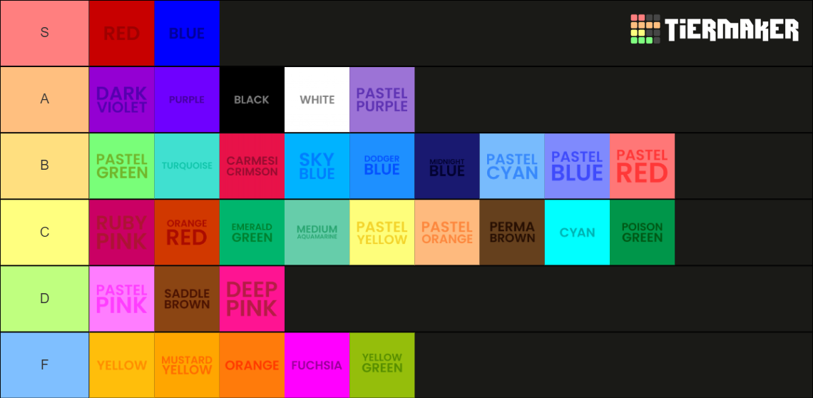 Ultimate Color Tier List (Community Rankings) - TierMaker