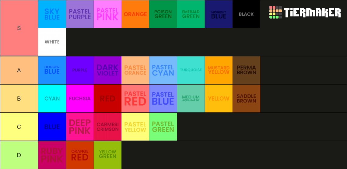 Ultimate Color Tier List (Community Rankings) - TierMaker