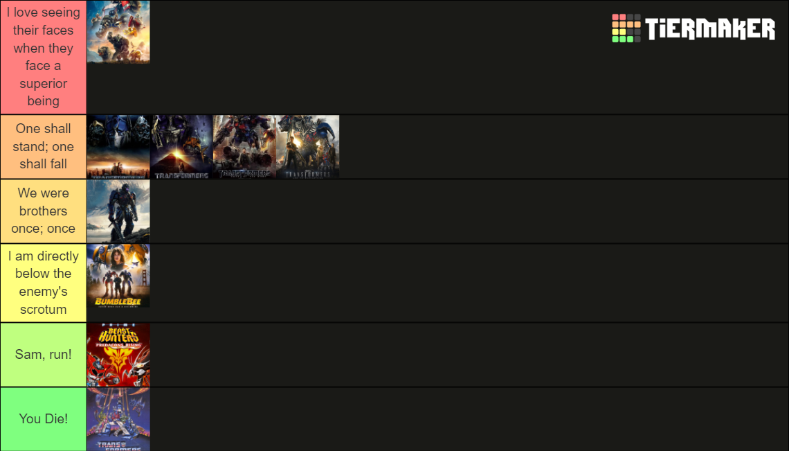 Ranking the Transformers films Tier List (Community Rankings) - TierMaker