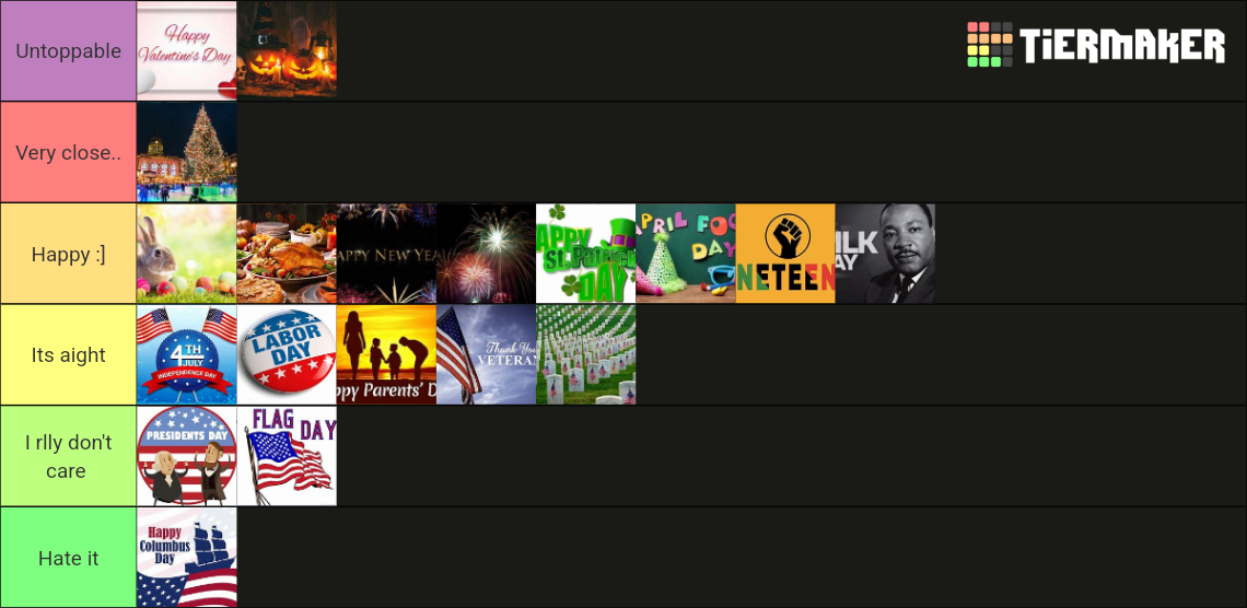 American Holidays Tier List (Community Rankings) - TierMaker