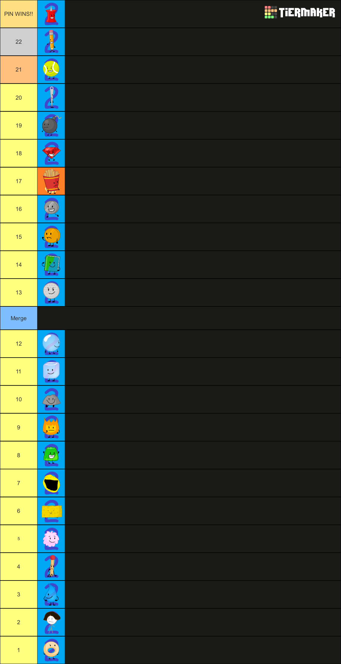 BFDI Characters BFDI-TPOT Tier List (Community Rankings) - TierMaker