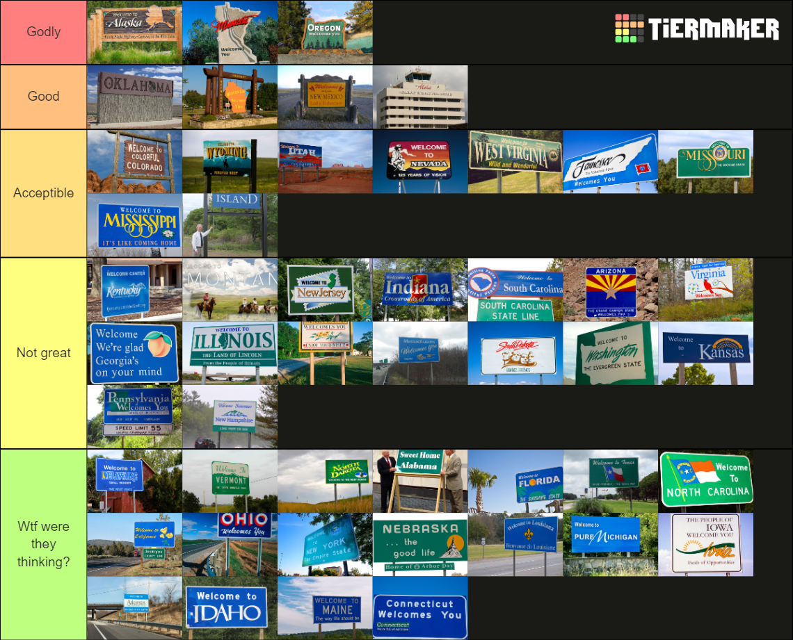 State Welcome Signs Tier List (Community Rankings) - TierMaker