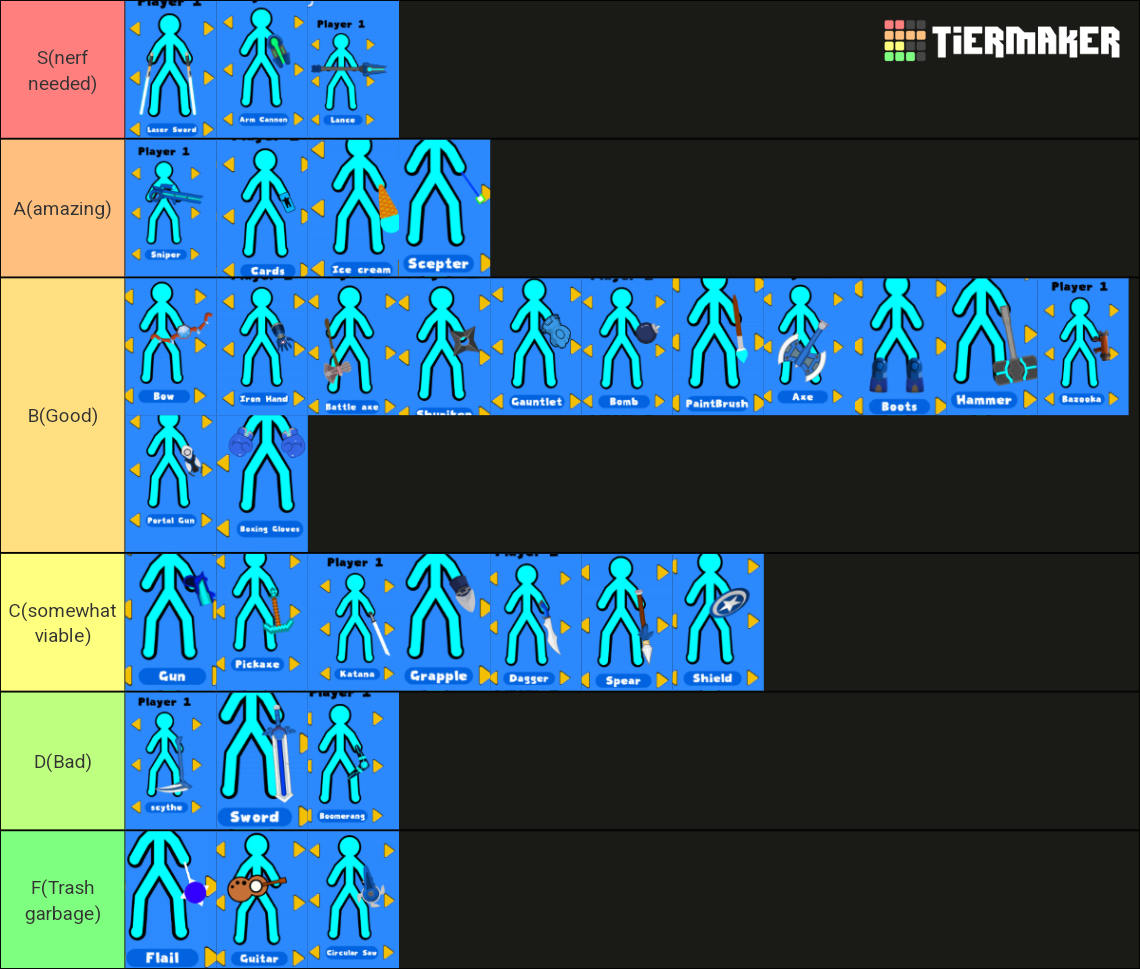 Supreme duelist stickman weapons Tier List (Community Rankings) - TierMaker