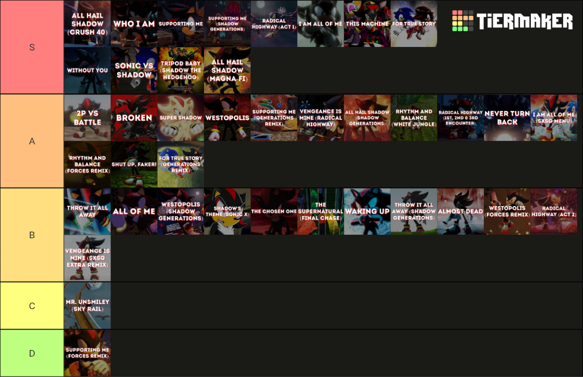 SHADOW THE HEDGEHOG MUSIC Tier List (Community Rankings) - TierMaker
