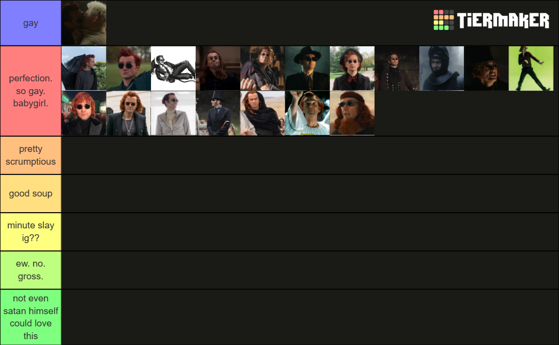 rating crowley's outfits from good omens (seasons 1&2) Tier List ...